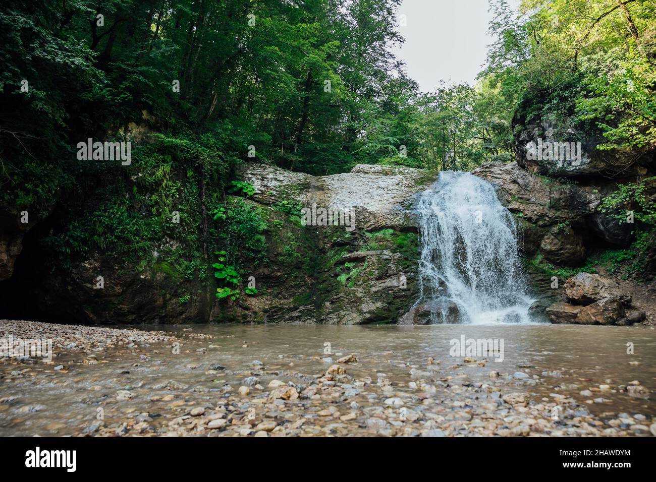 mountain river waterfall and green forest landscape Stock Photo - Alamy