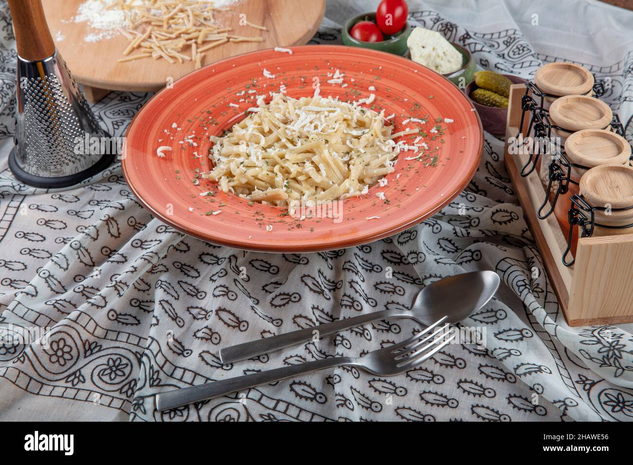 Turkish style cheese pasta (Turkish name; Peynirli eriste makarna ...