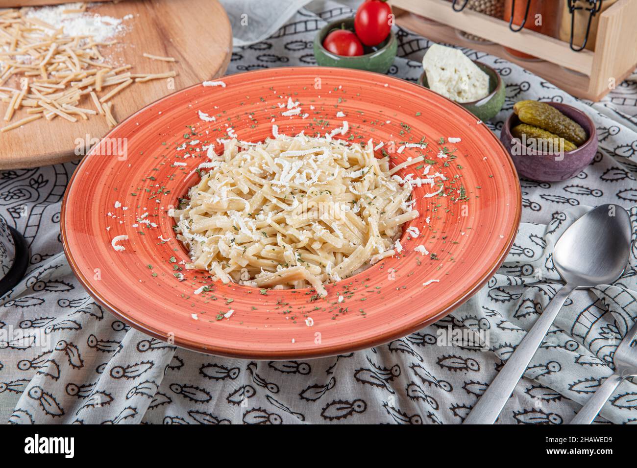 Turkish style cheese pasta (Turkish name; Peynirli eriste makarna ...