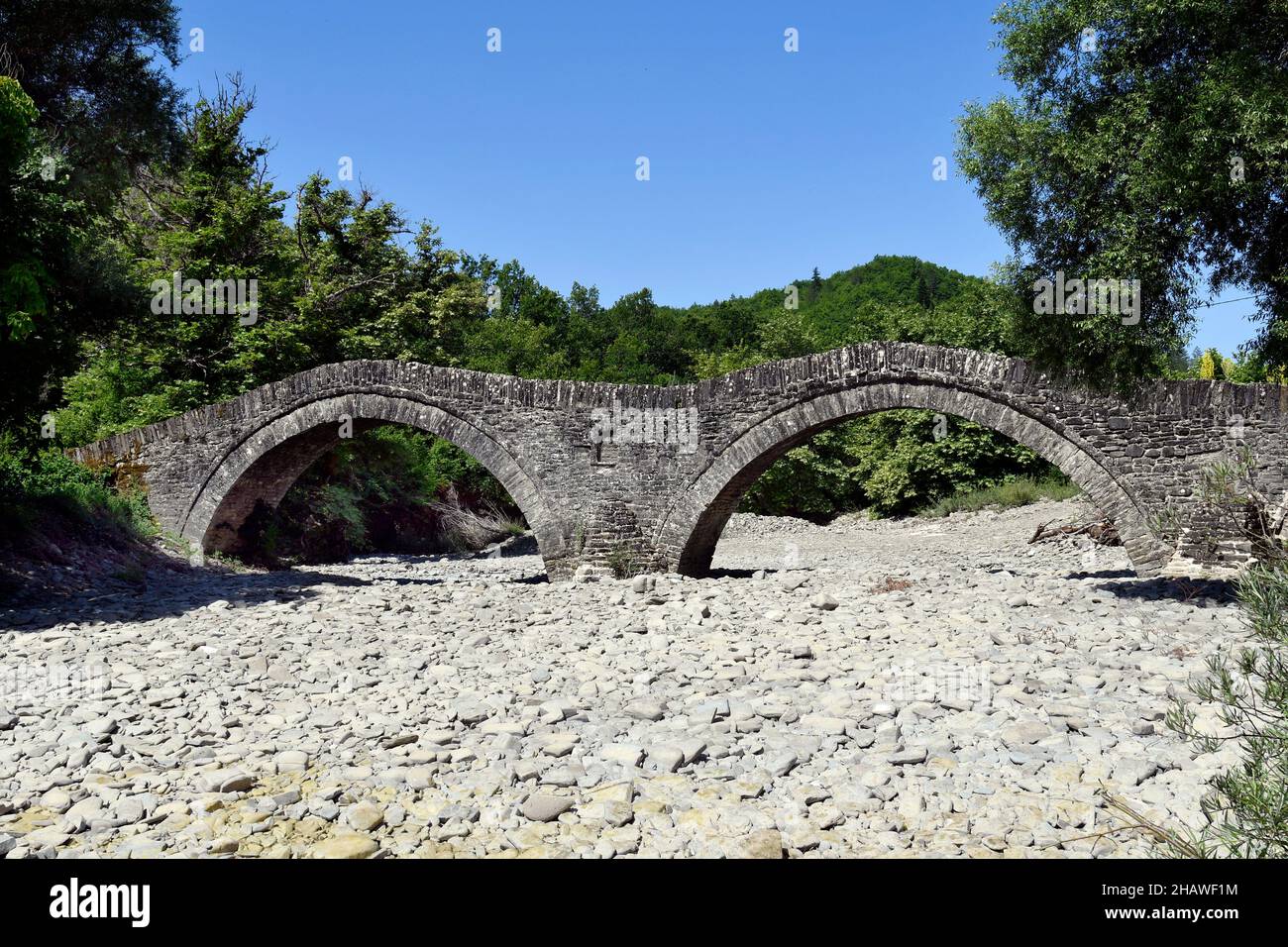 Greece, Epirus, medieval Milos stone bridge over dry river bed Stock ...