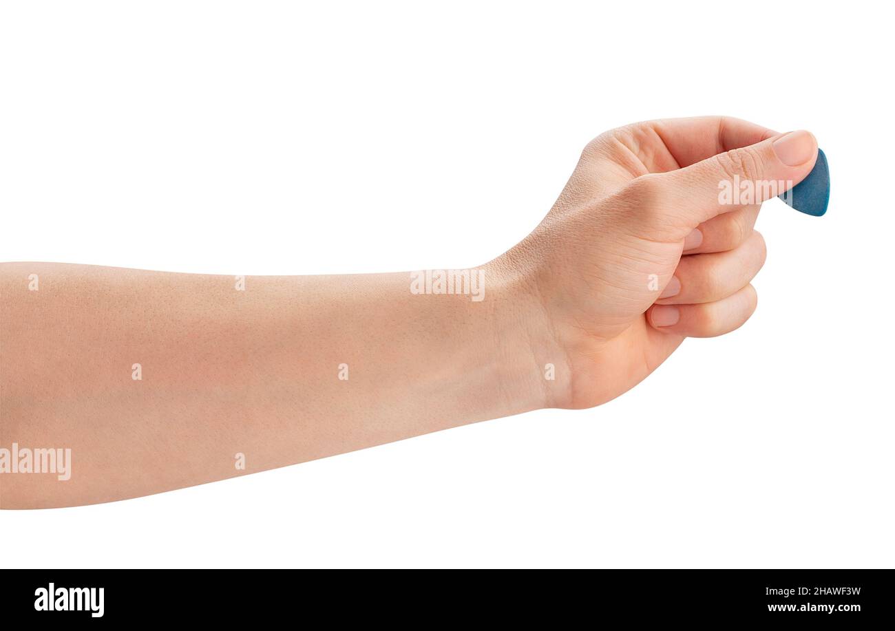 guitar pick in hand path isolated on white Stock Photo - Alamy