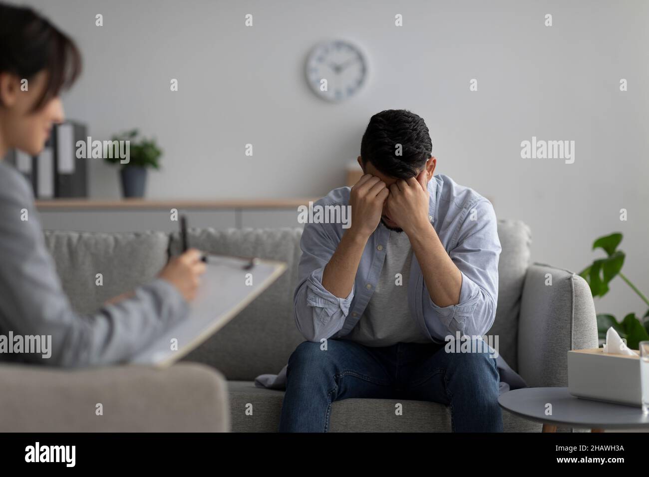 Psychotherapy Treatment Of Depression Concept Stressed Middle Eastern