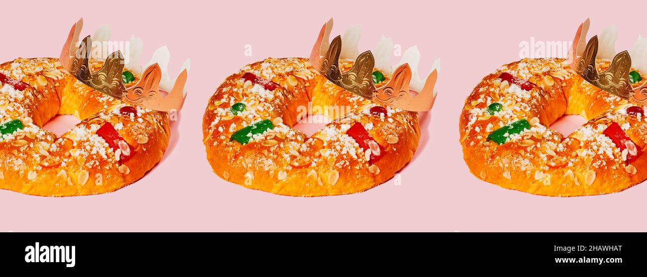 three spanish roscon de reyes, the typical three kings cake eaten ...