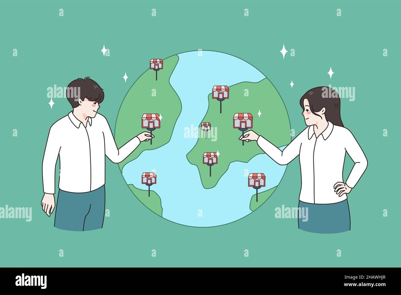 Businesspeople expand restaurant franchise network over globe ...