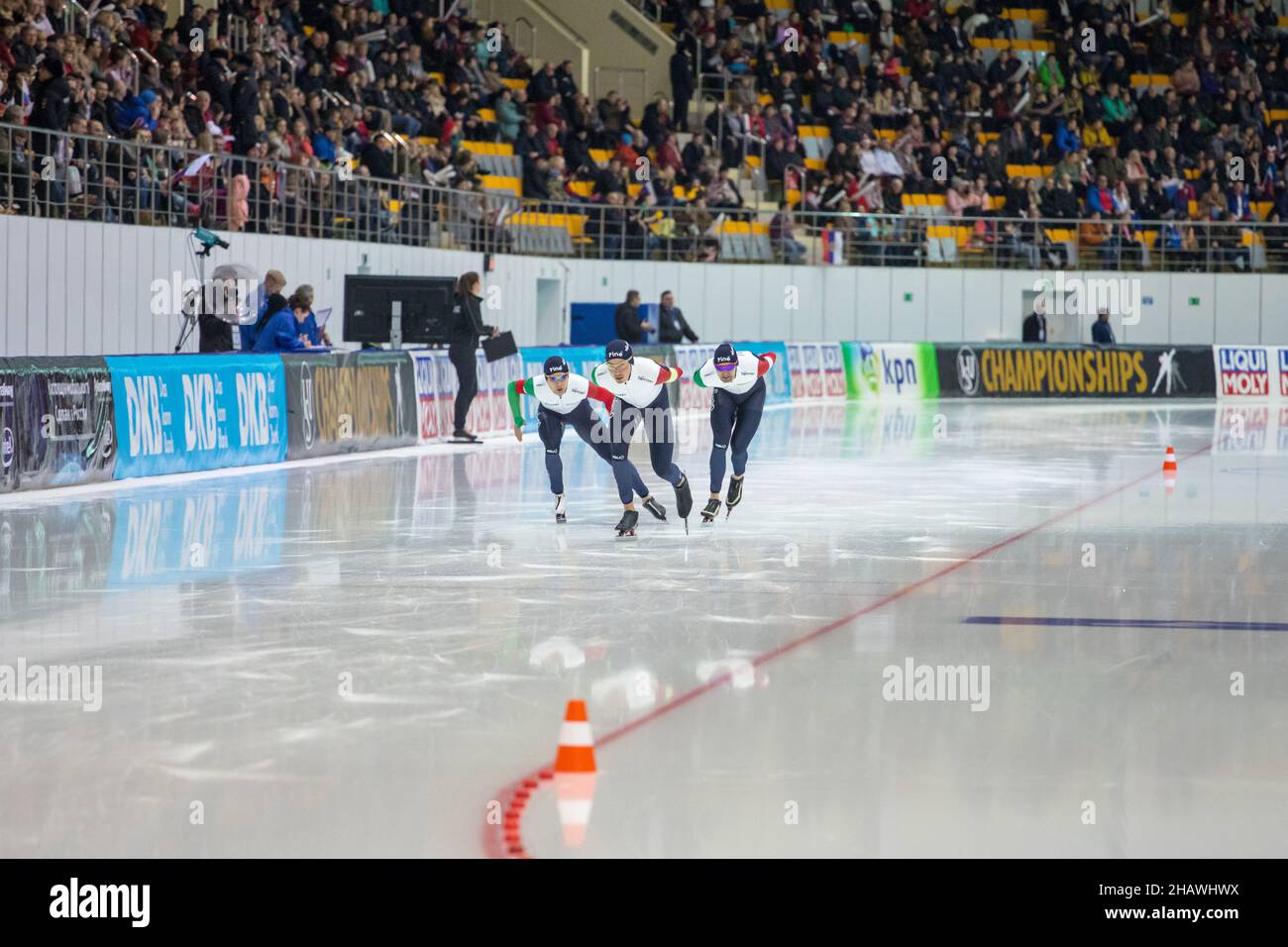 ISU European Speed Skating Championships. Athlete on ice. Classic speed ...