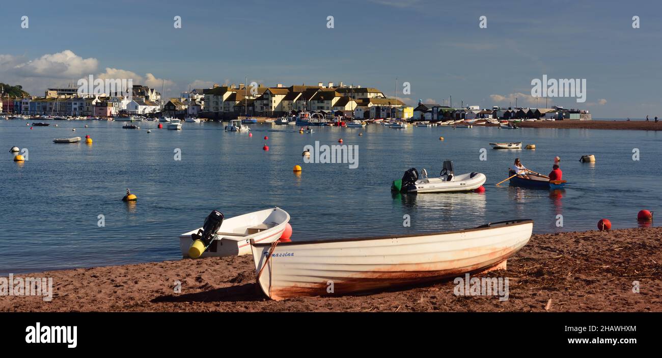Boats moored in the river Teign estuary at Shaldon, opposite Teignmouth ...