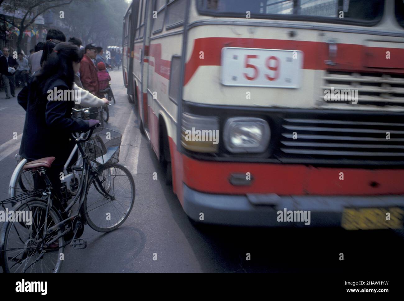 the Bicycle trafic on the mainroad in the city center of Beijing in ...