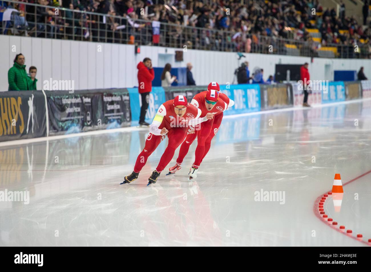 ISU European Speed Skating Championships. Athlete on ice. Classic speed ...