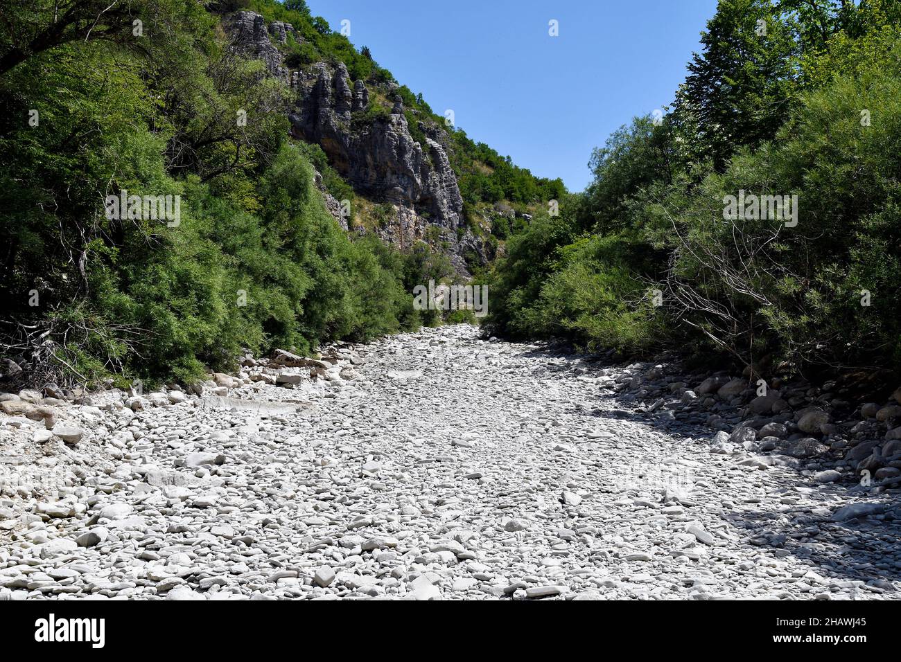 Greece, Epirus, dry river bed of the Voidomatis river near Kipoi ...