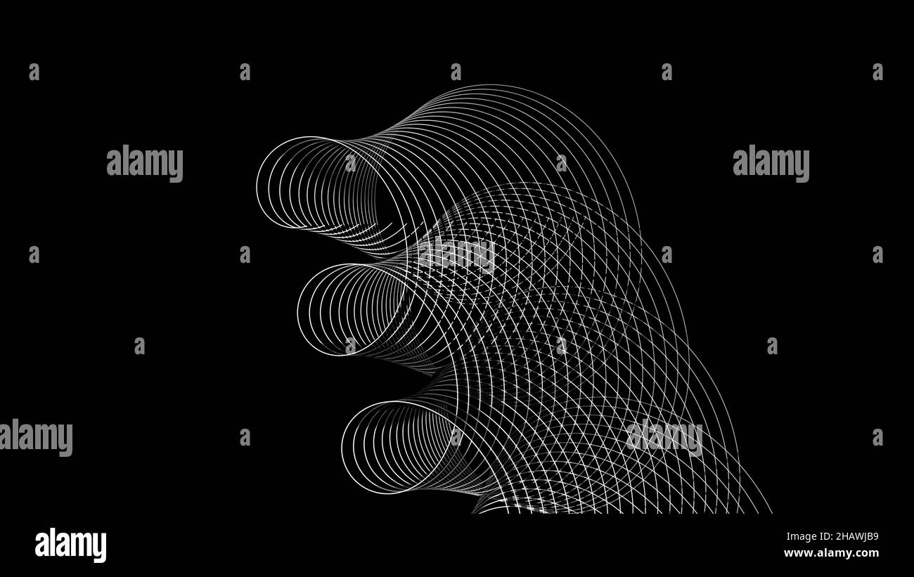 Swirling geometric 3d render of swirl of round threads. Abstract digital oval scratches on ...