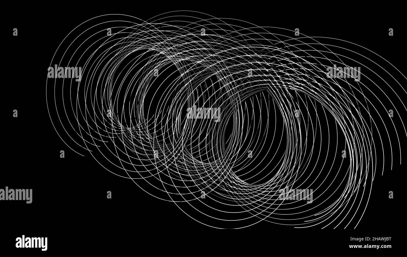 Swirling geometric 3d render of swirl of round threads. Abstract digital oval scratches on ...