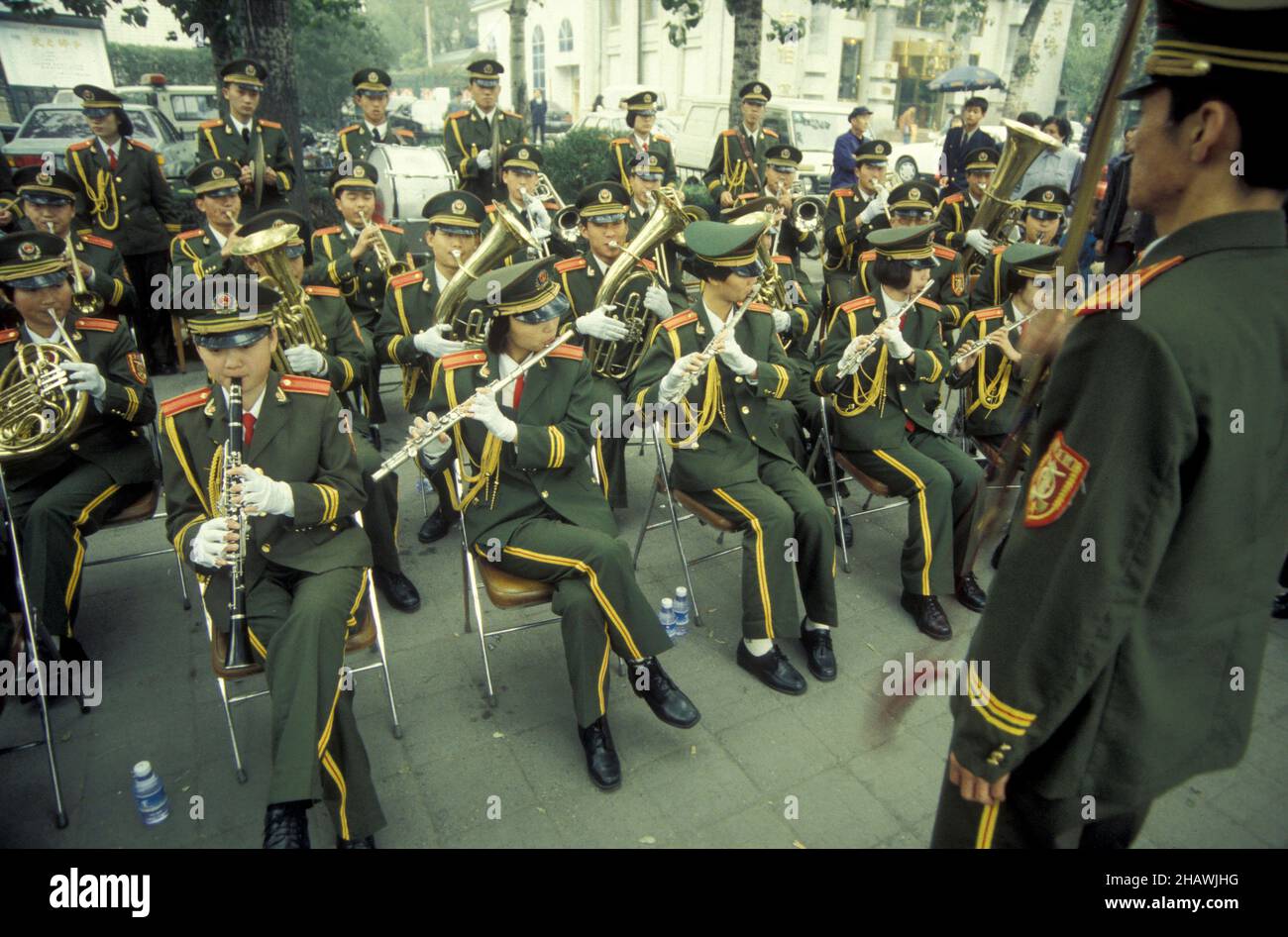 Soldiers play music of the chinese army in the city of Beijing in China ...