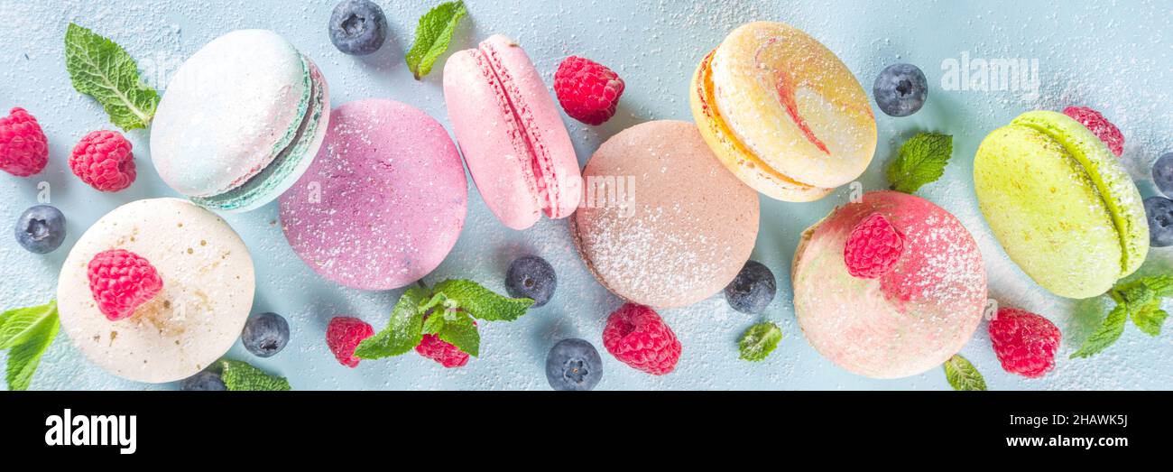 Colorful french macaron dessert. Set of various different tastes and ...