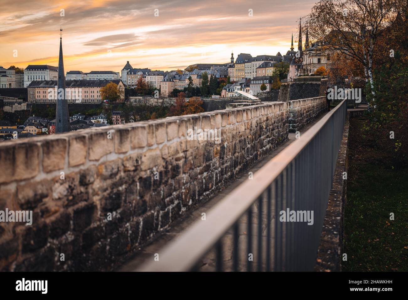 LUXEMBOURG CITY, OCTOBER 2021: panoramic view over the old town at ...