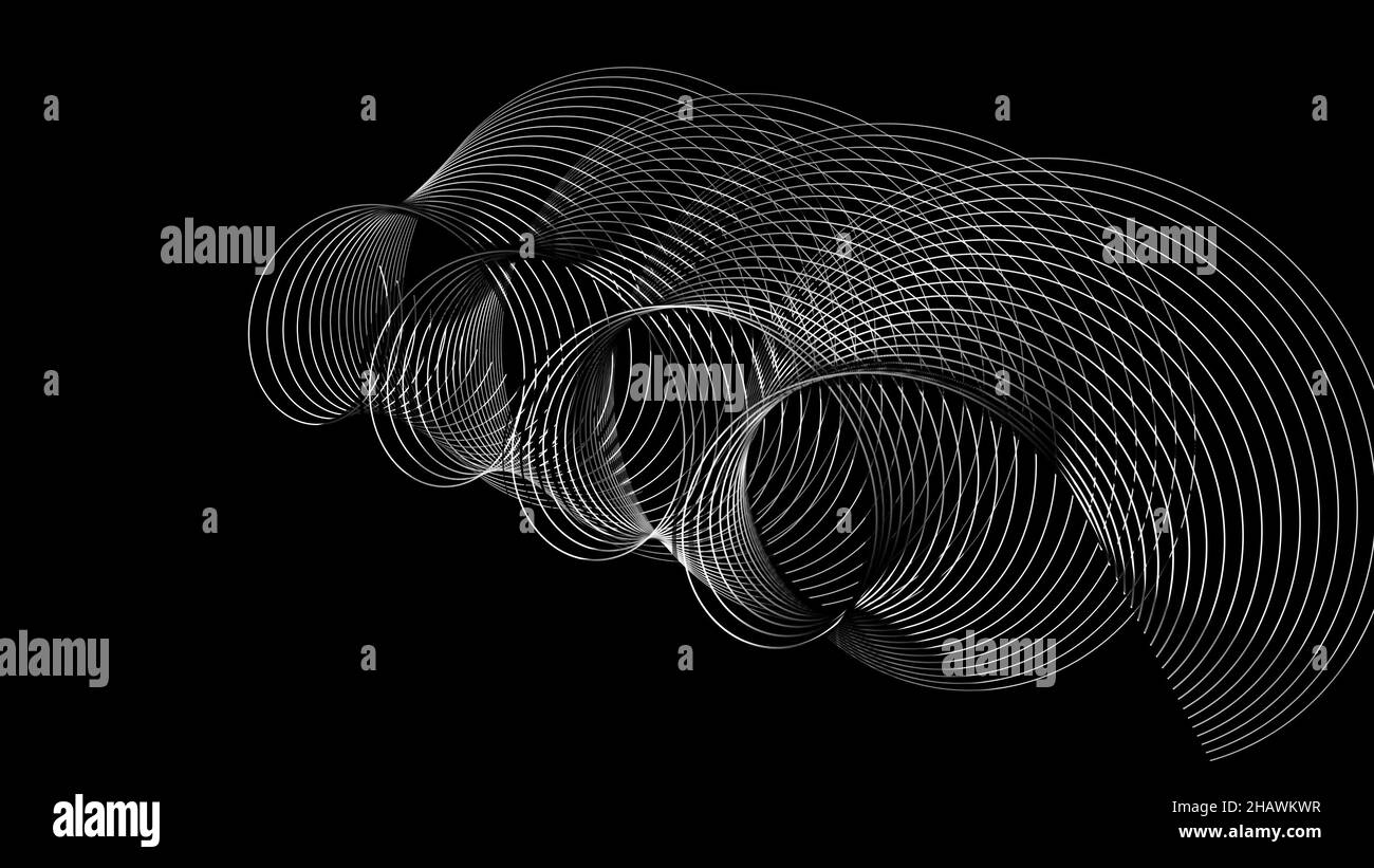 Swirling geometric 3d render of swirl of round threads. Abstract digital oval scratches on ...