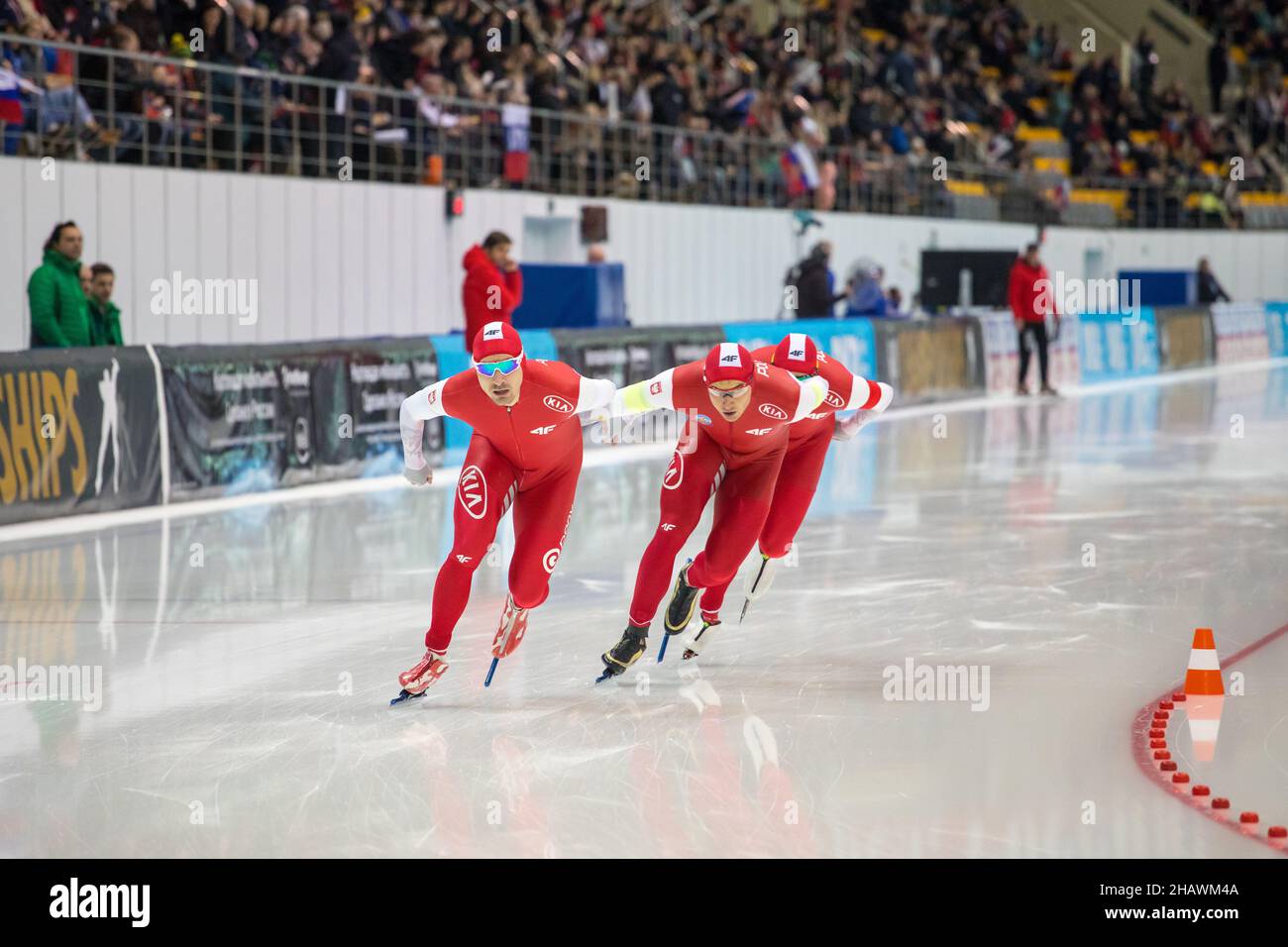ISU European Speed Skating Championships. Athlete on ice. Classic speed ...