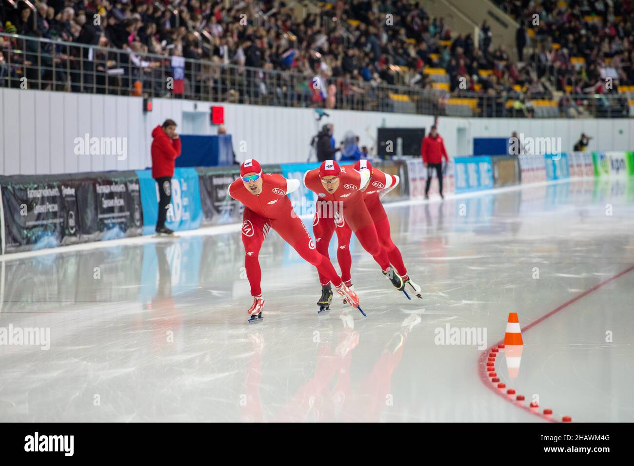 ISU European Speed Skating Championships. Athlete on ice. Classic speed ...