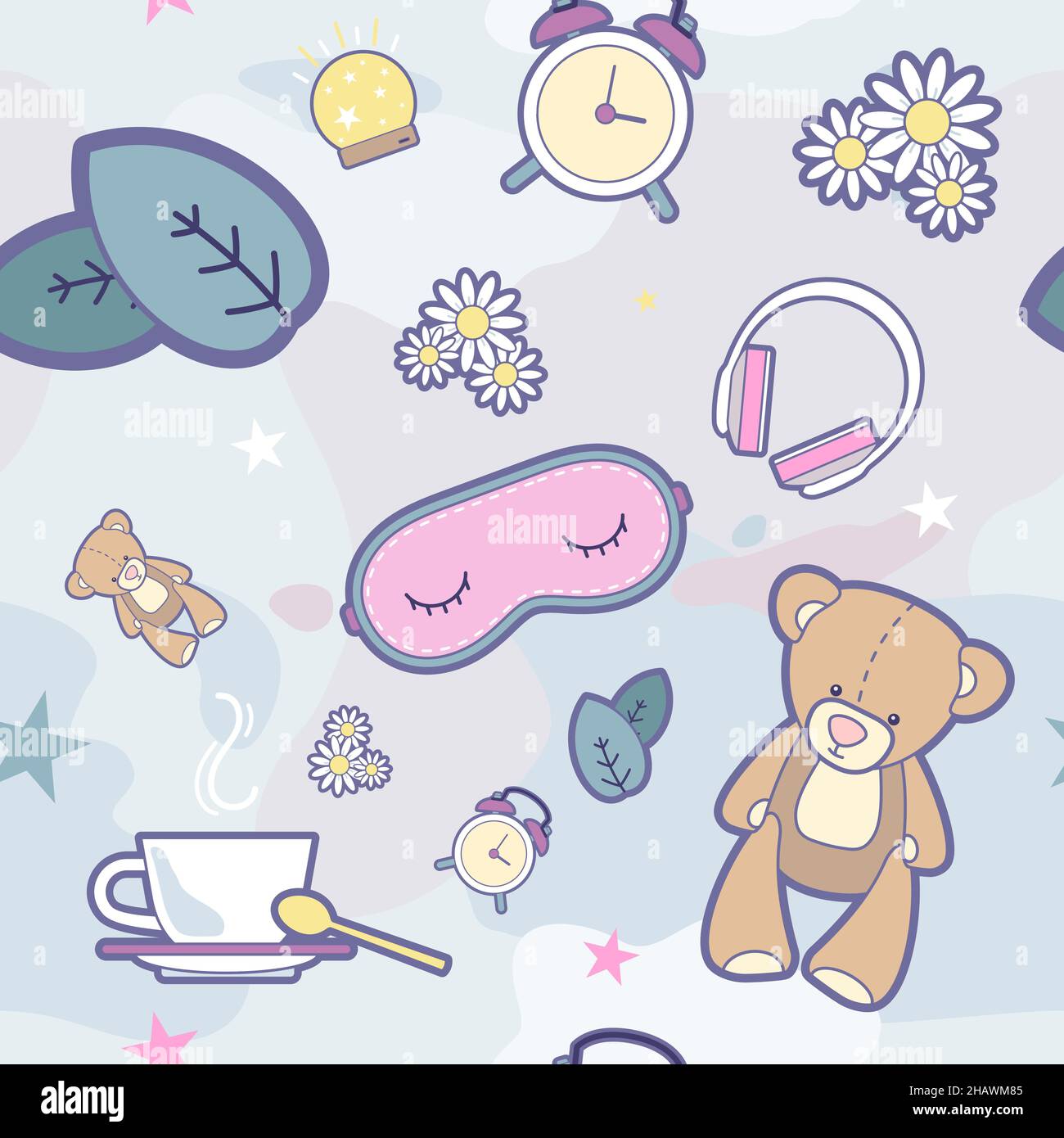 Sleep time vector seamless pattern. Illustration items vector set for ...