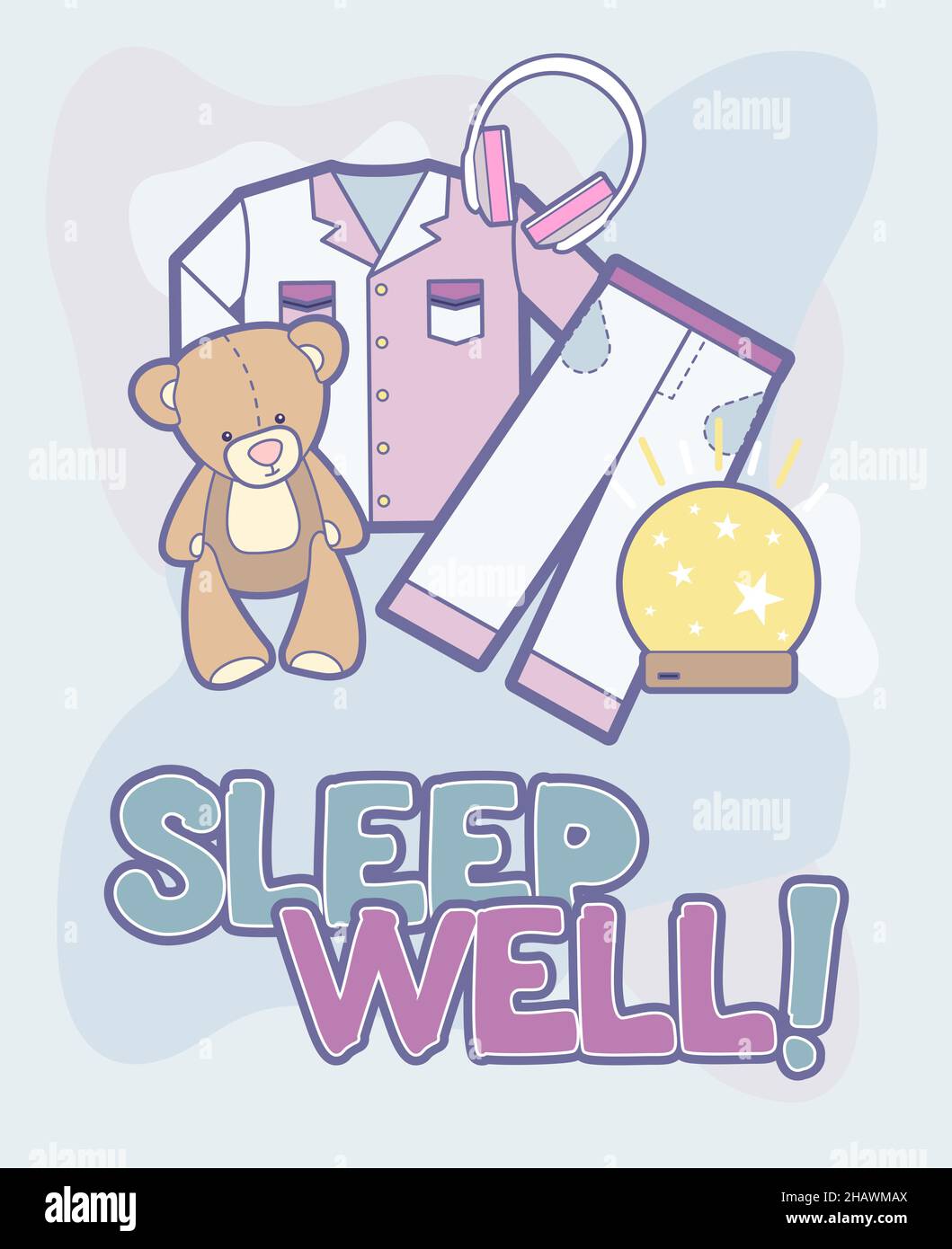Sleep well vector poster. Illustration items vector set isolated for ...