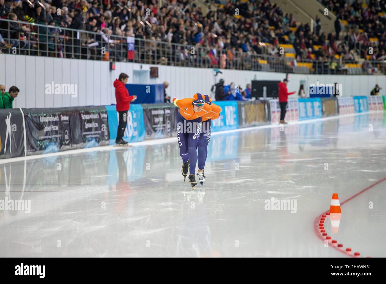ISU European Speed Skating Championships. Athlete on ice. Classic speed ...
