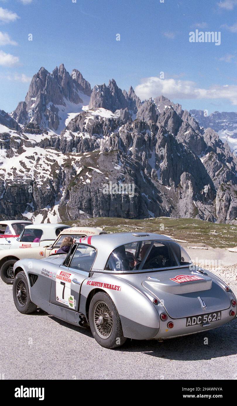Sir Stirling Moss driving an Austin Healey 3000 on the 1991 Pirelli ...