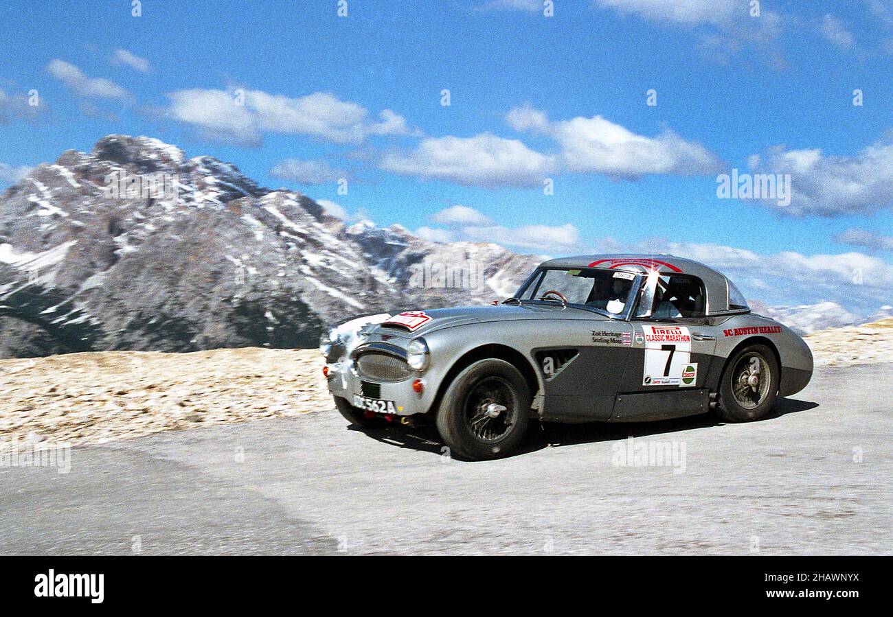 Sir Stirling Moss driving an Austin Healey 3000 on the 1991 Pirelli ...