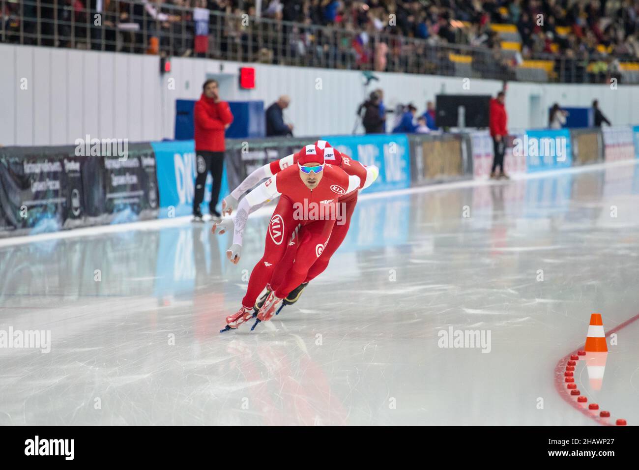 ISU European Speed Skating Championships. Athlete on ice. Classic speed ...