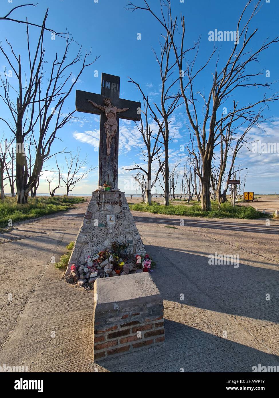 Flipped vertical shot of Carhue cemetery in Argentina near Epecuen in ...