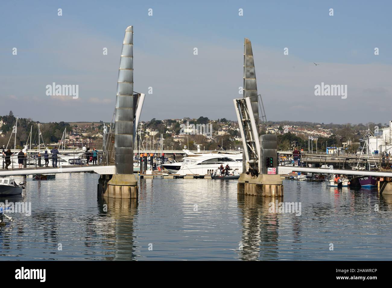 A double bascule pedestrian lifting bridge across the entrance to the ...