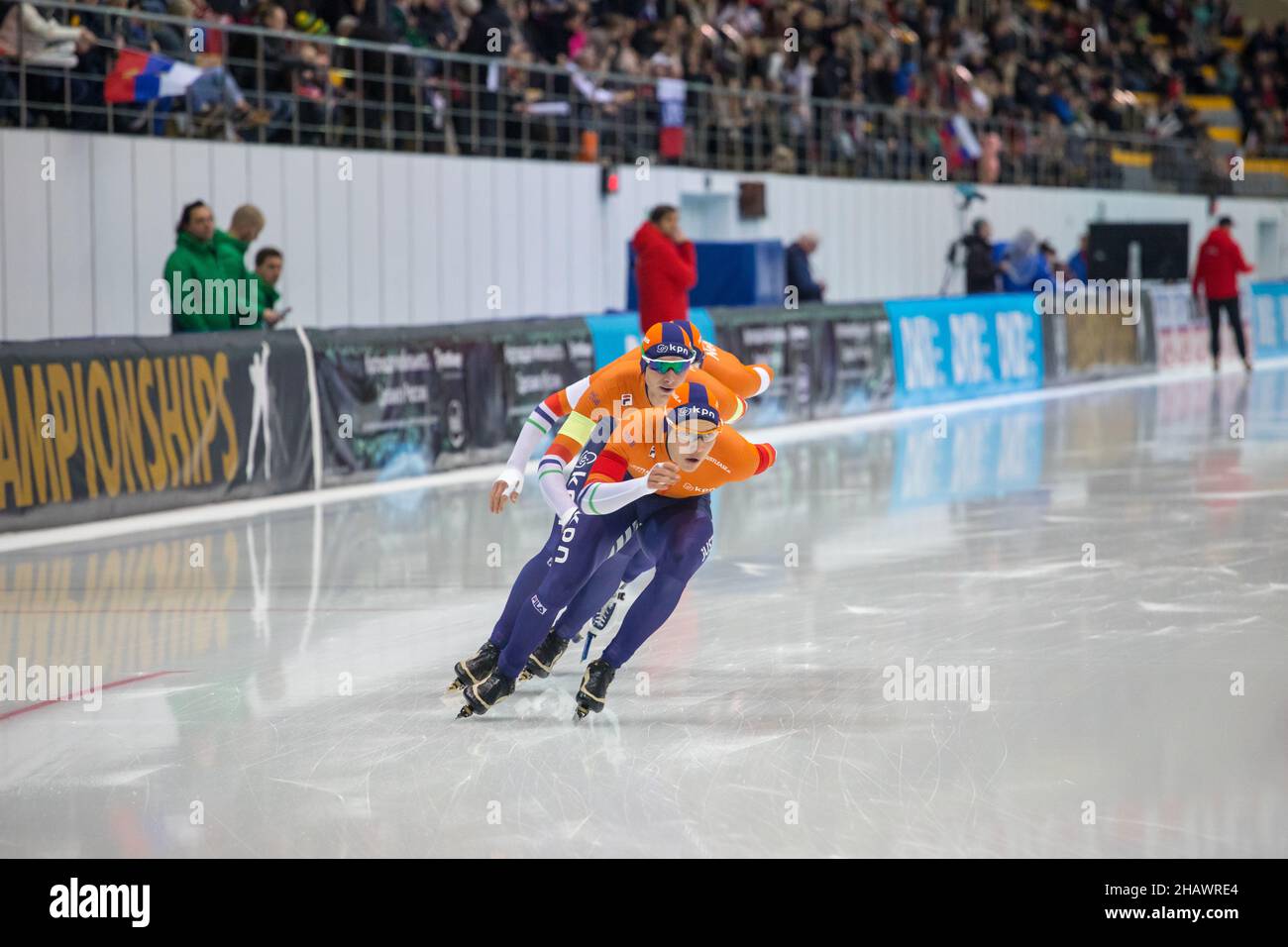 ISU European Speed Skating Championships. Athlete on ice. Classic speed ...