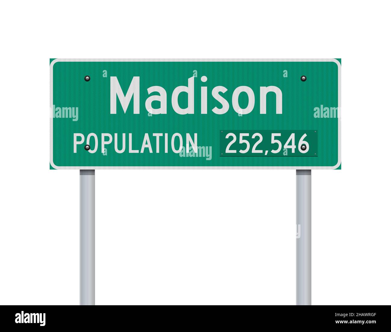 Vector illustration of the Madison green road sign on metallic posts ...
