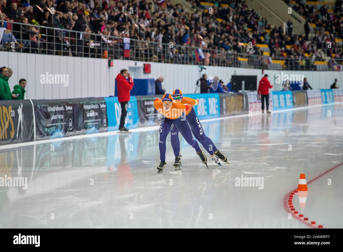 ISU European Speed Skating Championships. Athlete on ice. Classic speed ...