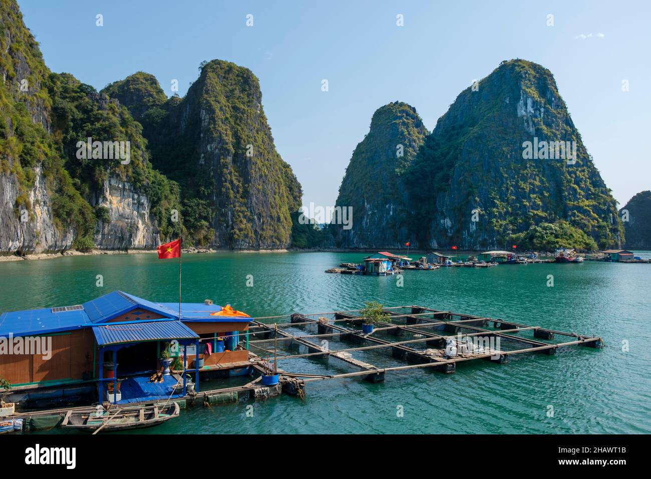 Floating fishing village on Halong Bay, northern Vietnam in the Gulf of ...
