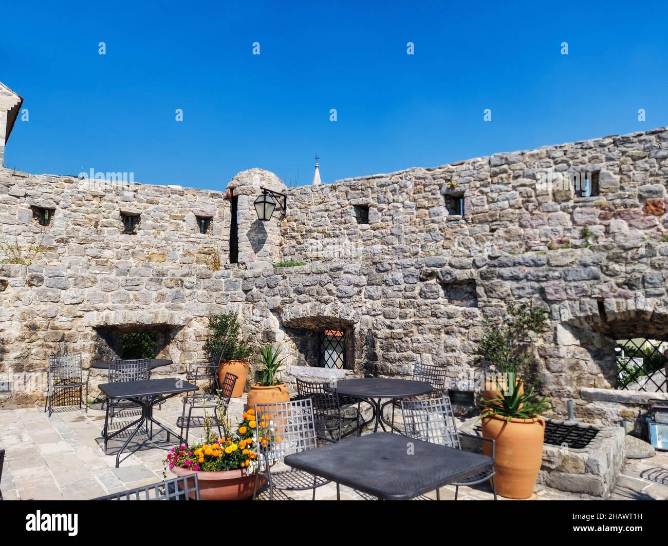 The view of Budva medieval fortress of St. Mary, Citadel, landscape of ...
