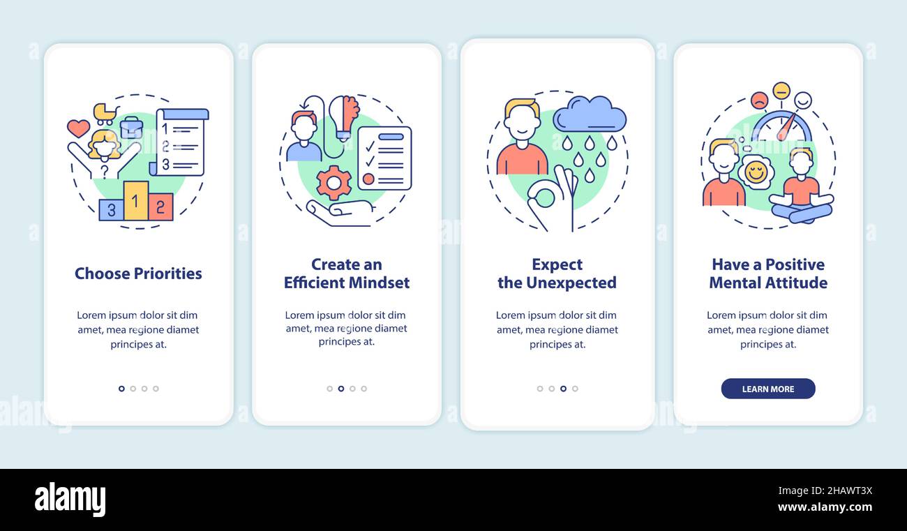 Balanced life tips onboarding mobile app screen Stock Vector Image ...