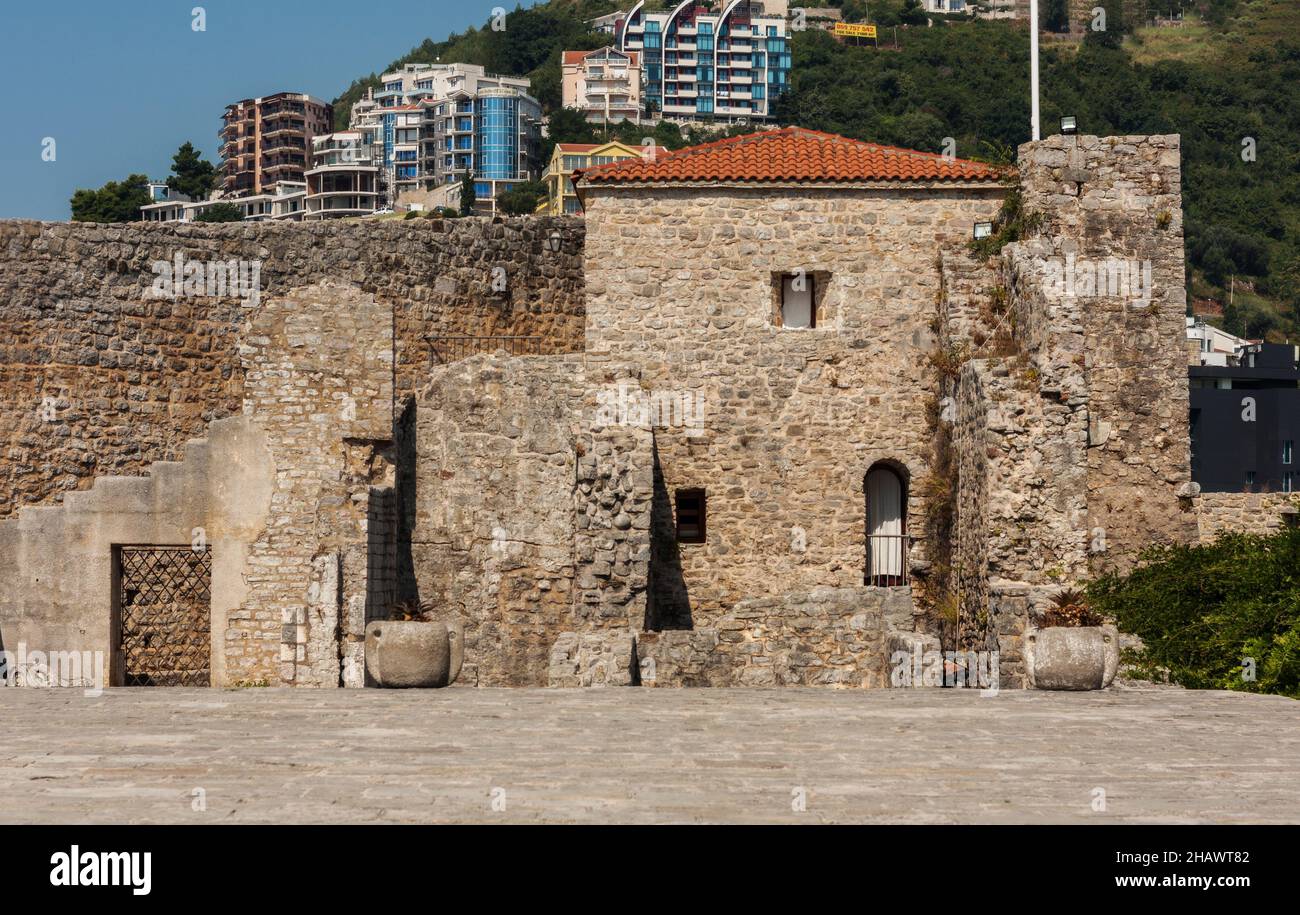 The view of Budva medieval fortress of St. Mary, Citadel, landscape of ...