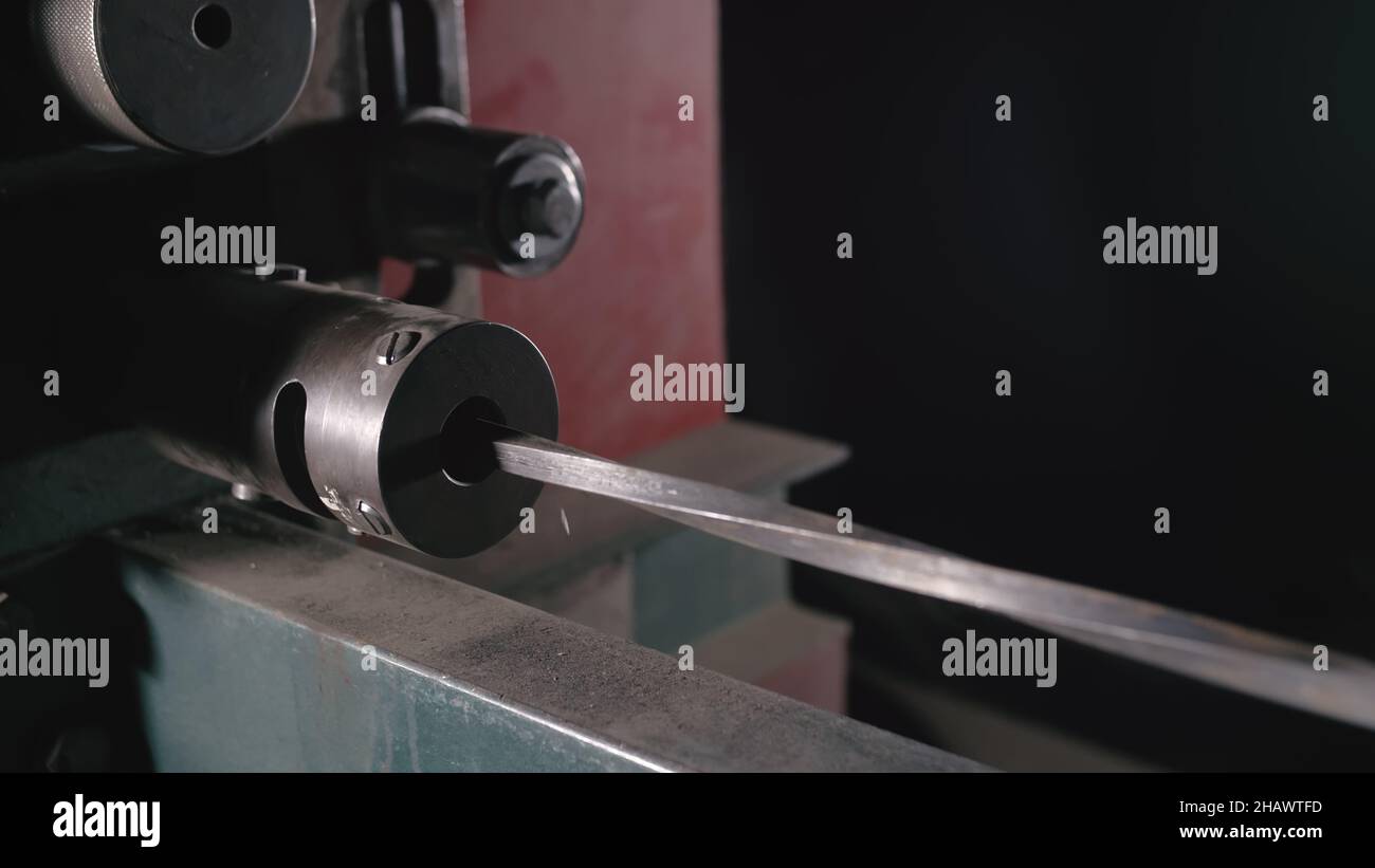 Forge workshop on table. Smithy manual production. Metal pipe craft ...