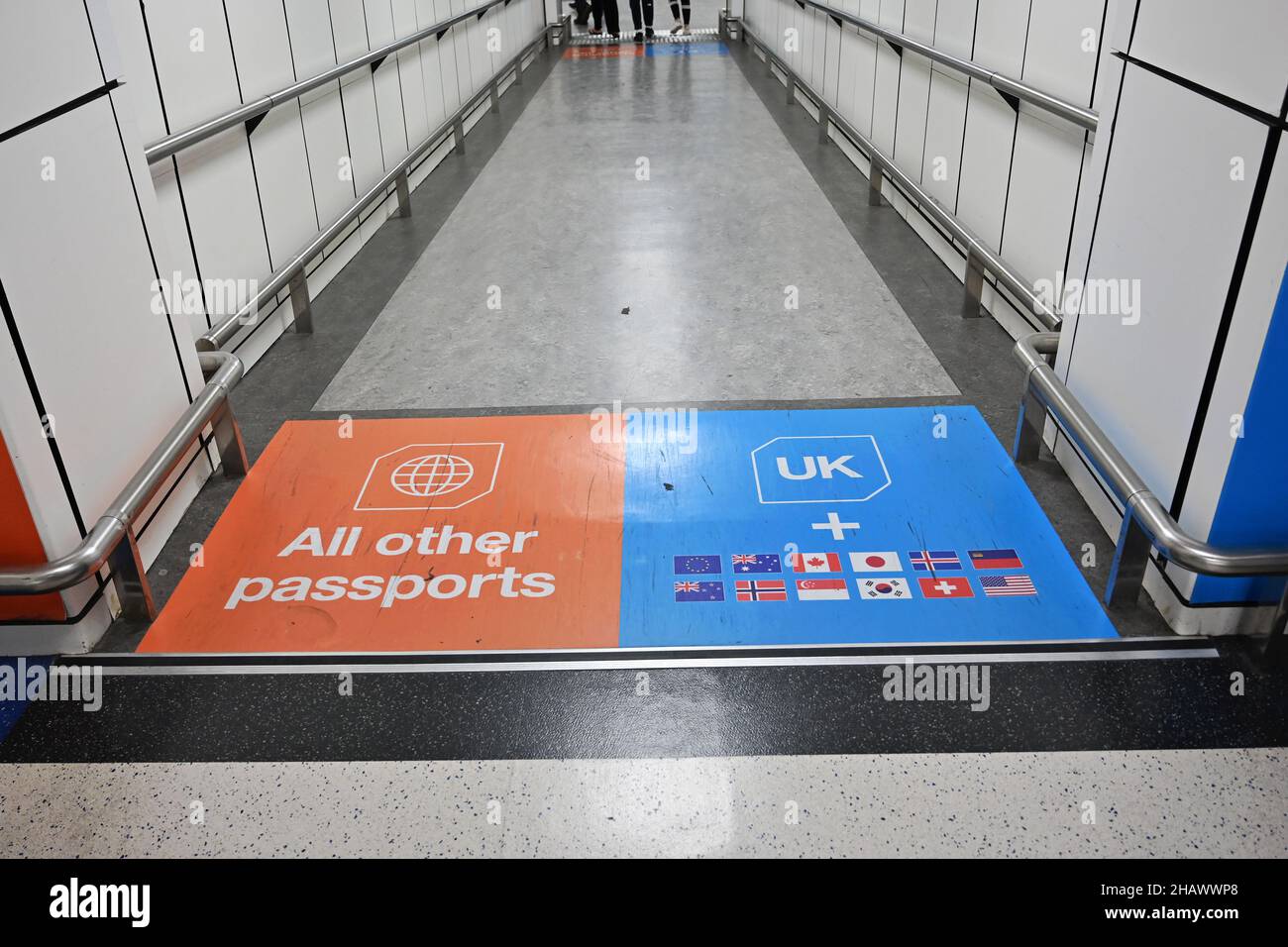 Passport control sign. Gatwick Airport, London, UK. December 2021 Stock ...