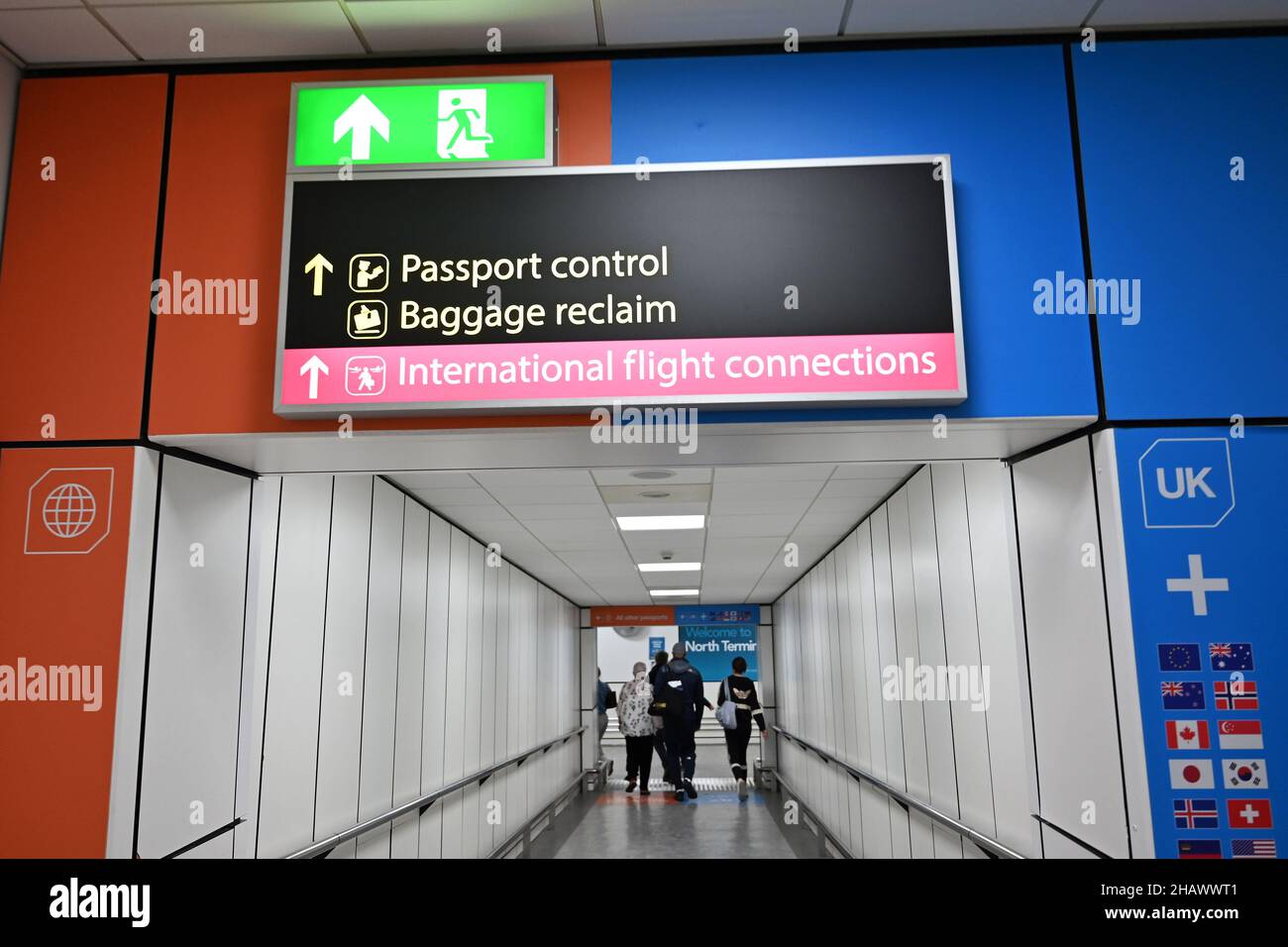 Passport control sign. Gatwick Airport, London, UK. December 2021 Stock ...