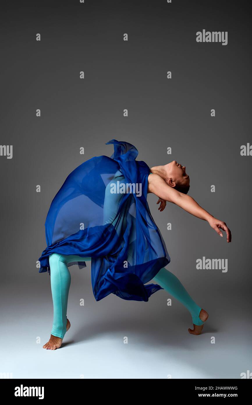 Ballerina Dancing with Silk Fabric, Modern Ballet Dancer in Fluttering ...