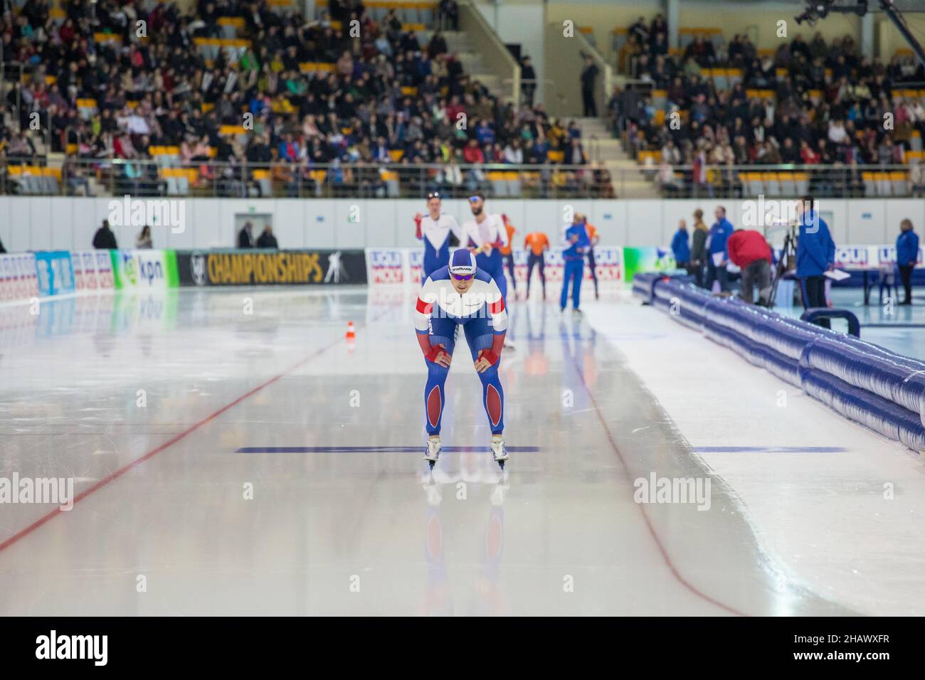 ISU European Speed Skating Championships. Athlete on ice. Classic speed ...
