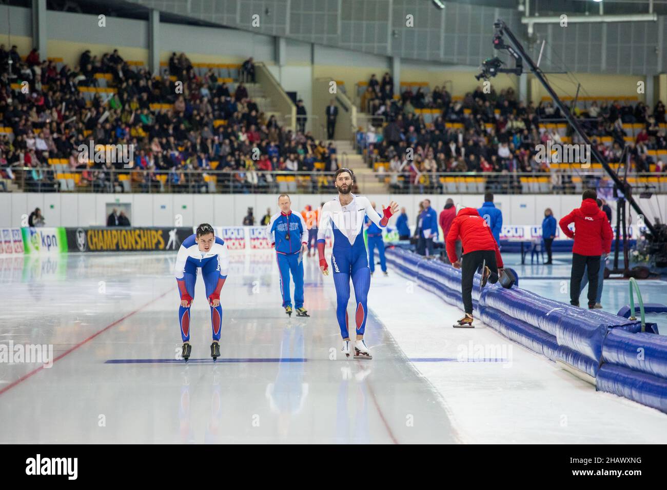 ISU European Speed Skating Championships. Athlete on ice. Classic speed ...