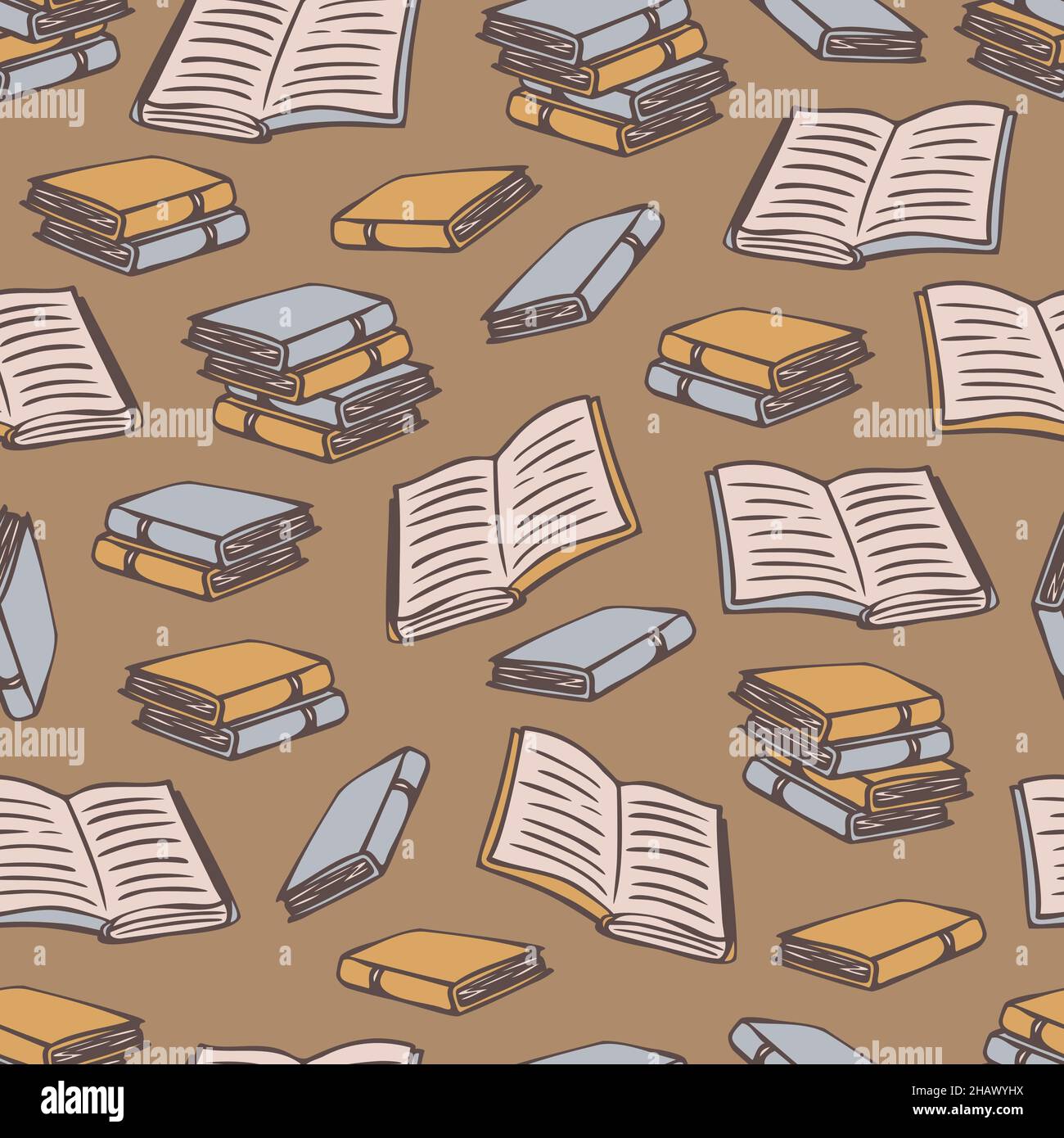 Vector seamless pattern with books. Hand drawn books in cartoon style ...