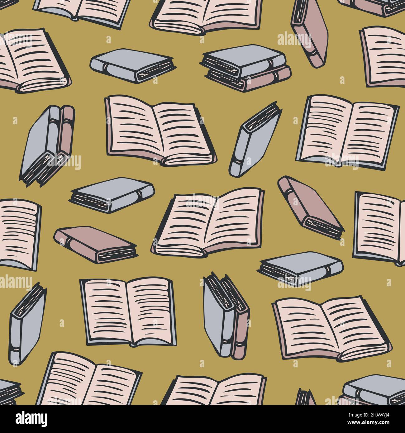 Vector seamless pattern with opened and closed books. Hand drawn design ...