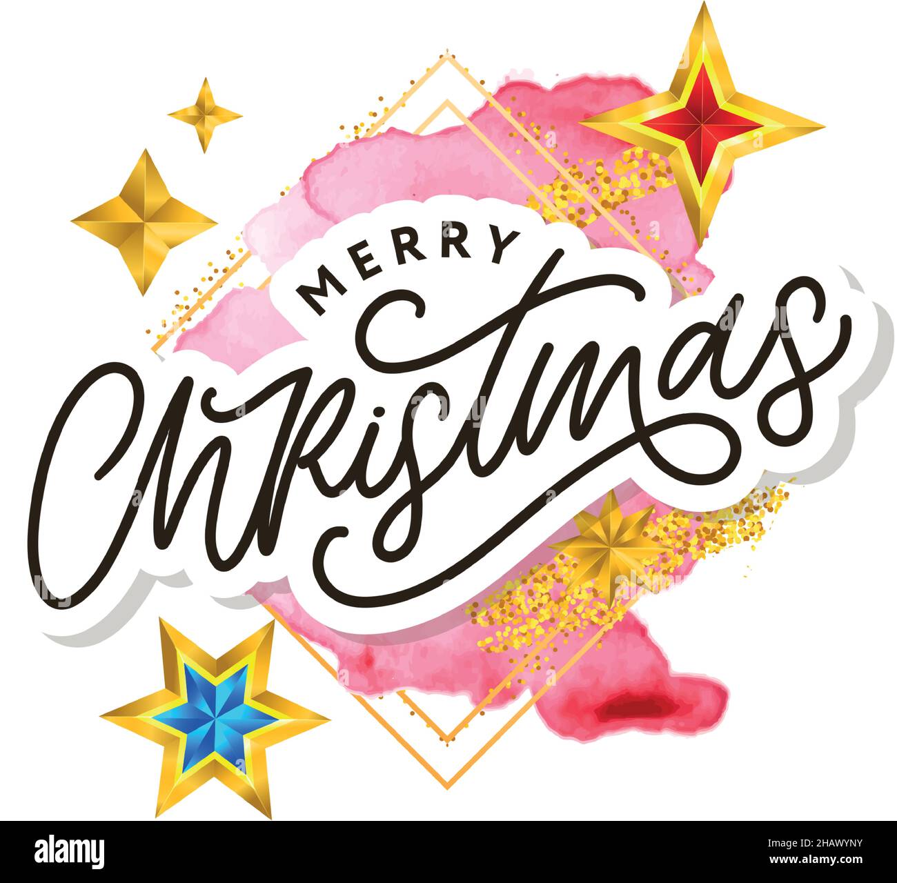 Merry Christmas text decorated with hand drawn lettering with gold ...