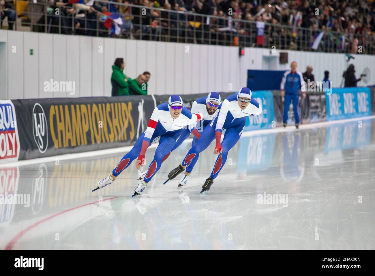 ISU European Speed Skating Championships. Athlete on ice. Classic speed ...