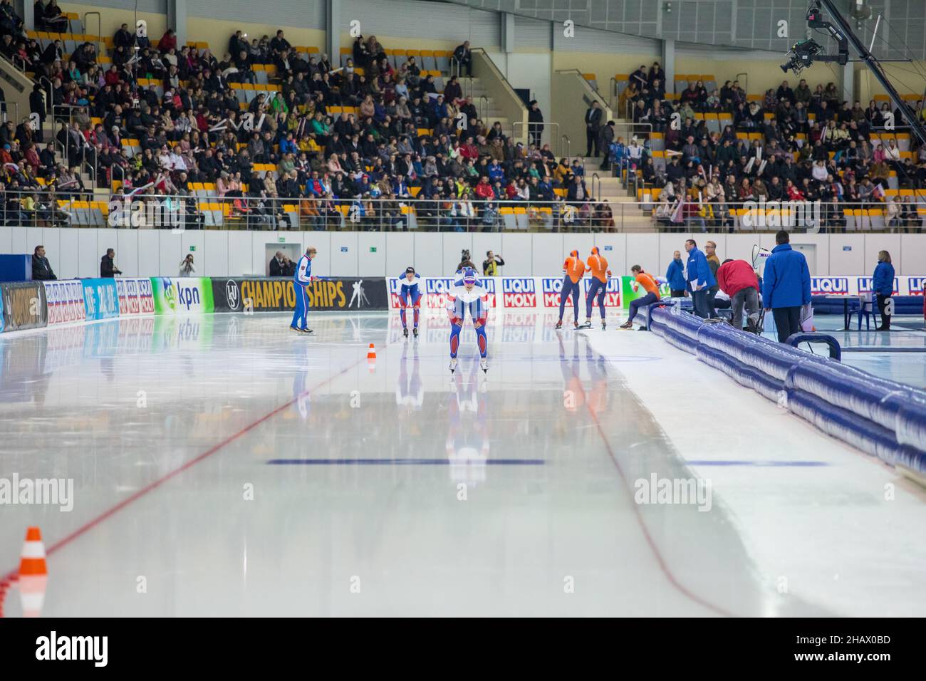 ISU European Speed Skating Championships. Athlete on ice. Classic speed ...
