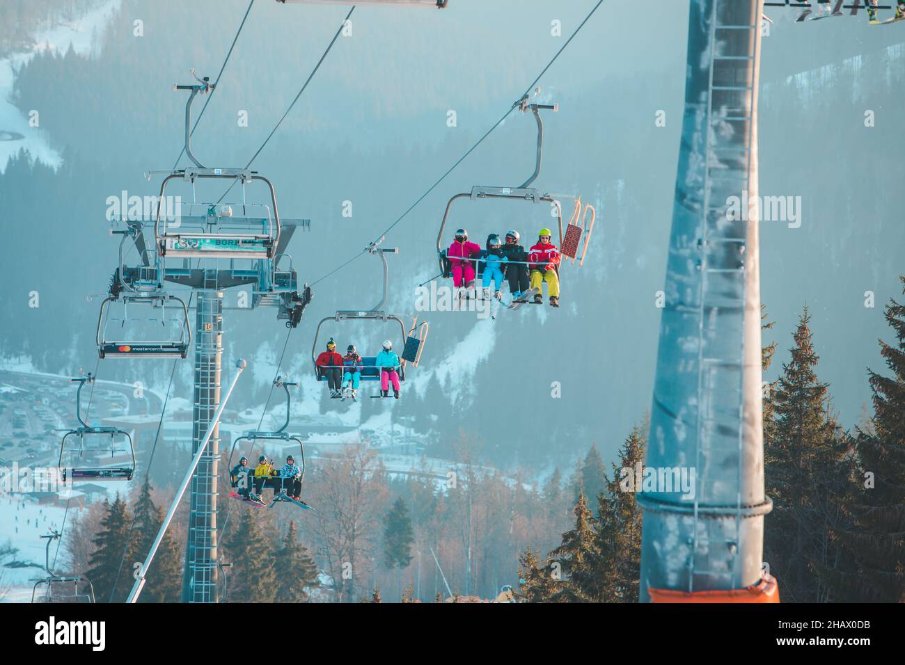 Bukovel, February 23, 2021: winter ski resort skiing and snowboarding ...