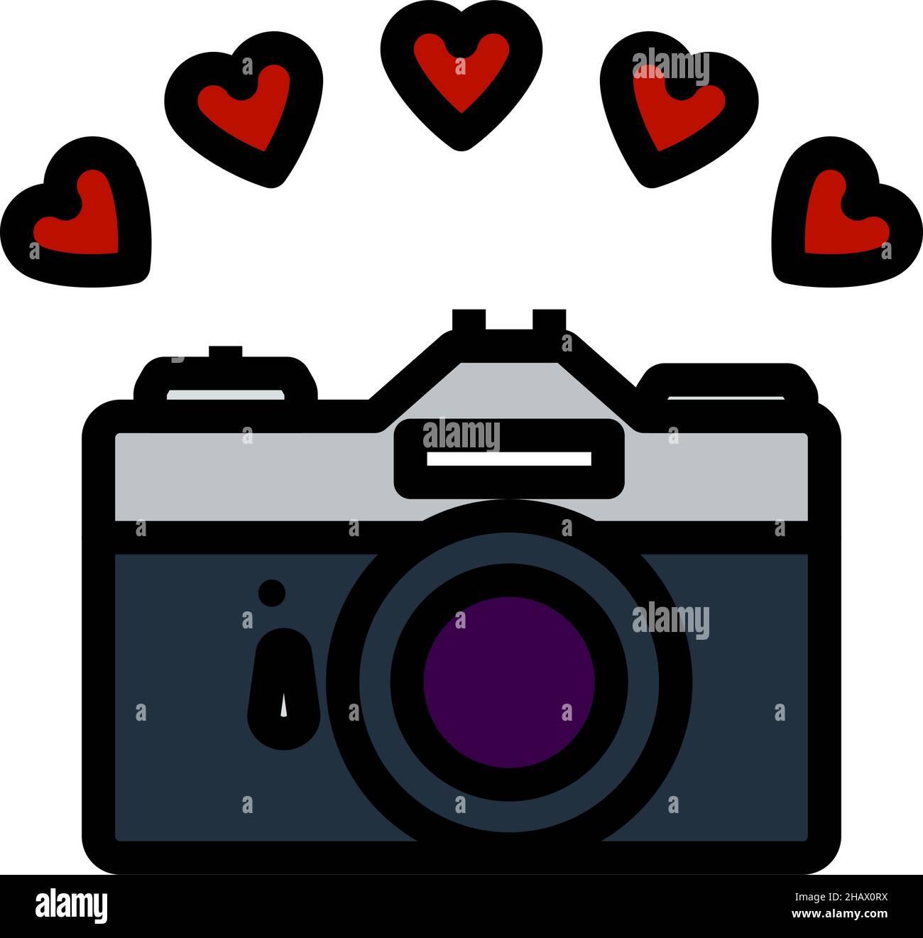 Camera With Hearts Icon. Editable Bold Outline With Color Fill Design ...