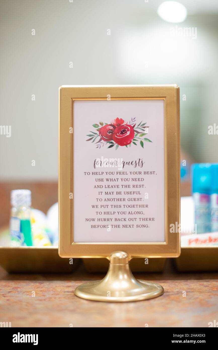 For our guests souvenir sign in gold square frame Stock Photo - Alamy